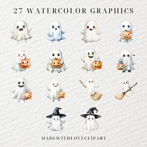 Watercolor Cute Ghost Clipart, Halloween Clipart, Spooky Clipart, Kids ...