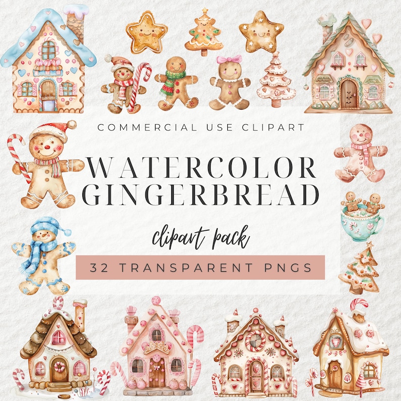 Watercolor Gingerbread Clipart, Gingerbread House, Gingerbread Man ...