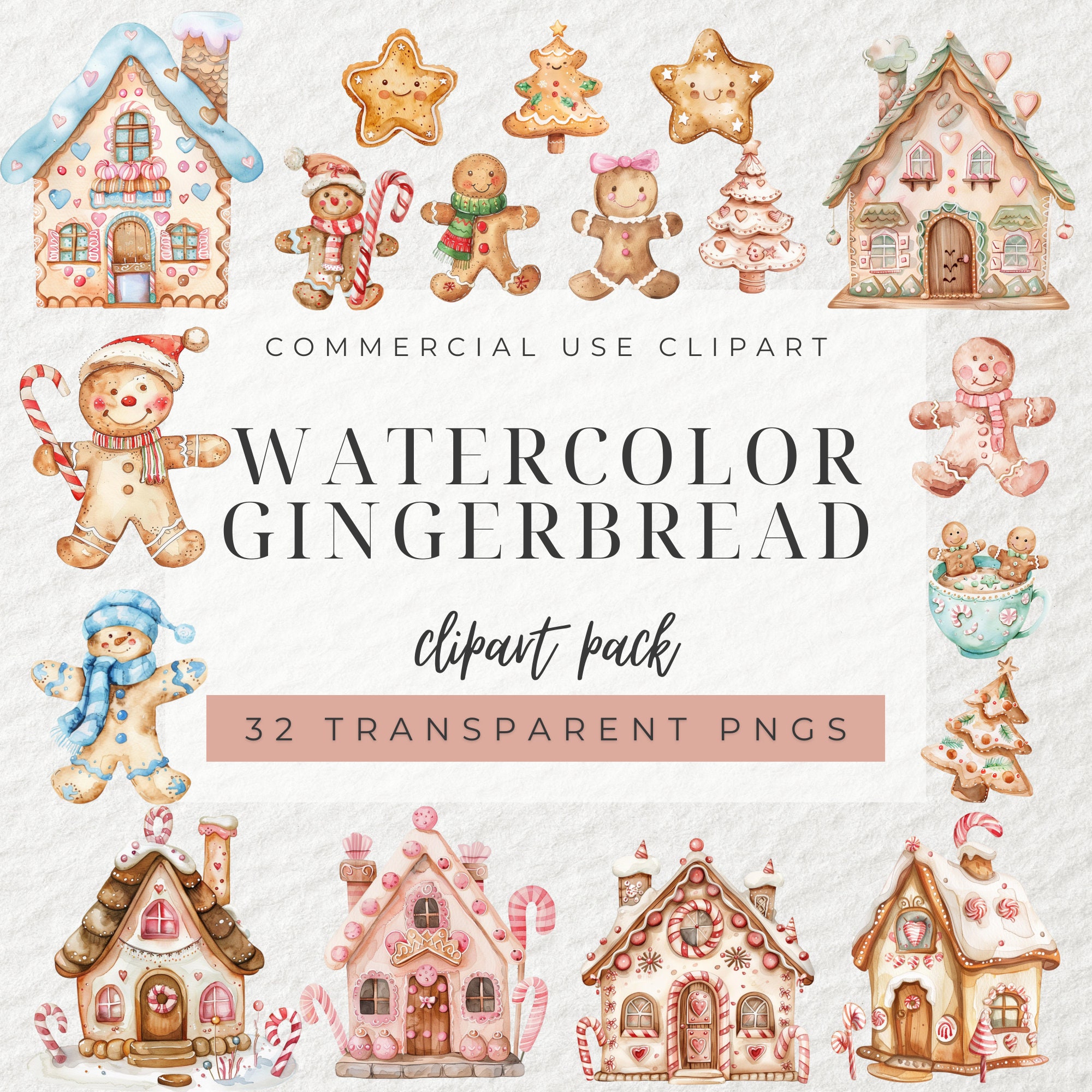 Watercolor Gingerbread Clipart, Gingerbread House, Gingerbread Man ...