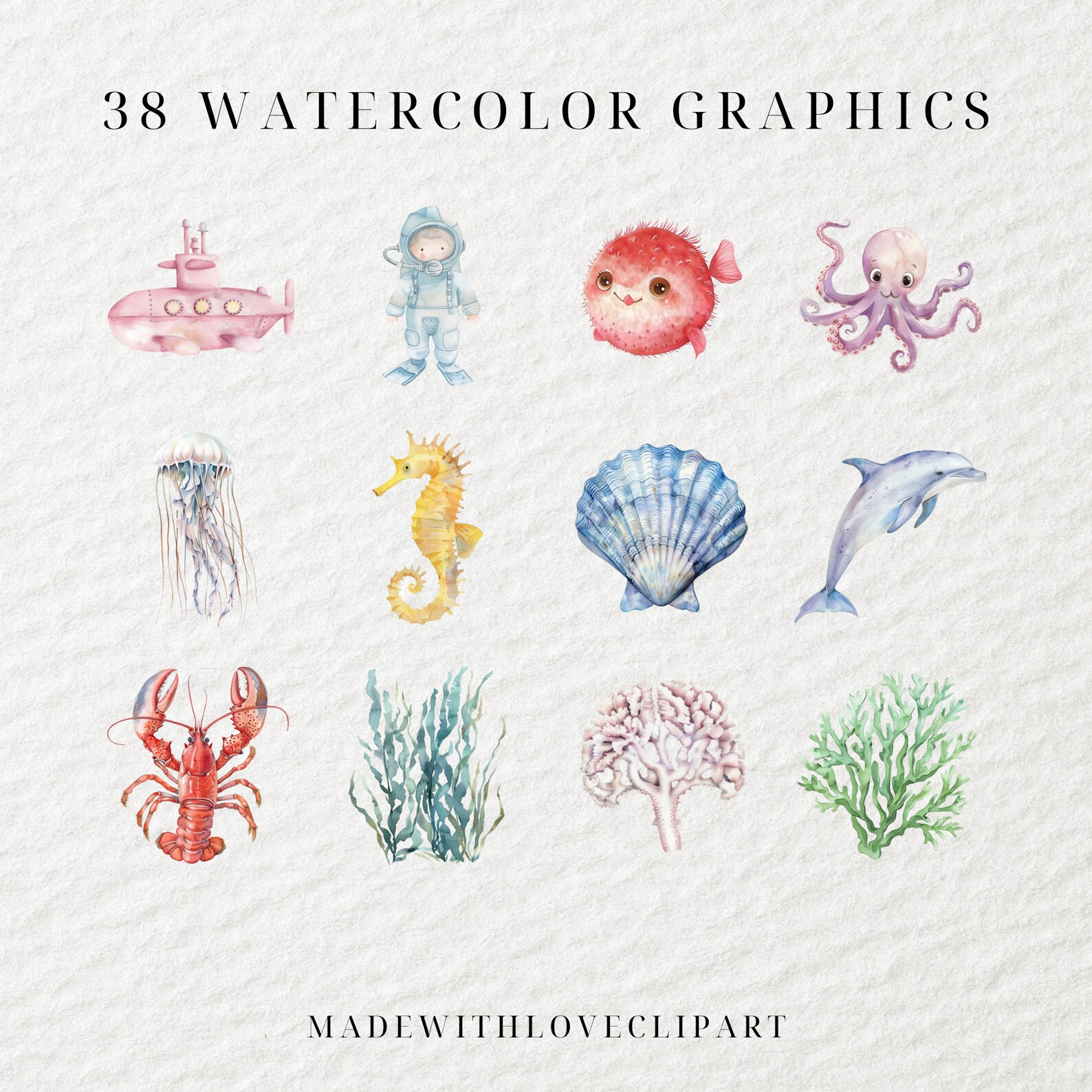 Watercolor Under the Sea Clipart, Undersea Clipart, Nautical Clipart ...