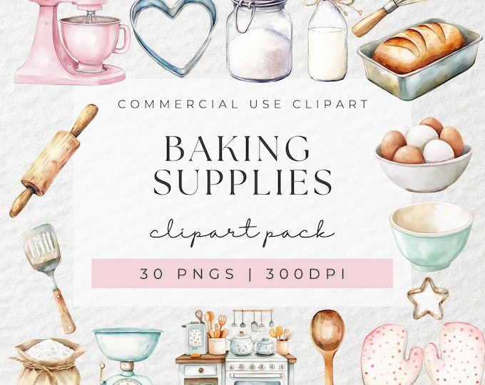 Baking Watercolor Clipart, Food Clipart, Kitchen Clipart, Baking Tools ...