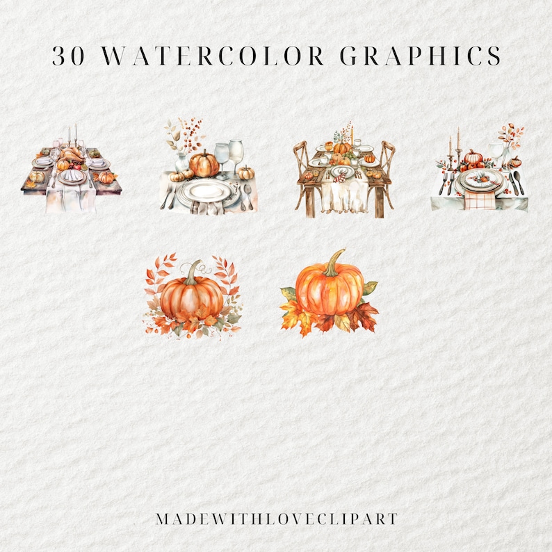 Watercolor Potluck Clipart, Thanksgiving Clipart, Pumpkin Clipart, Fall ...