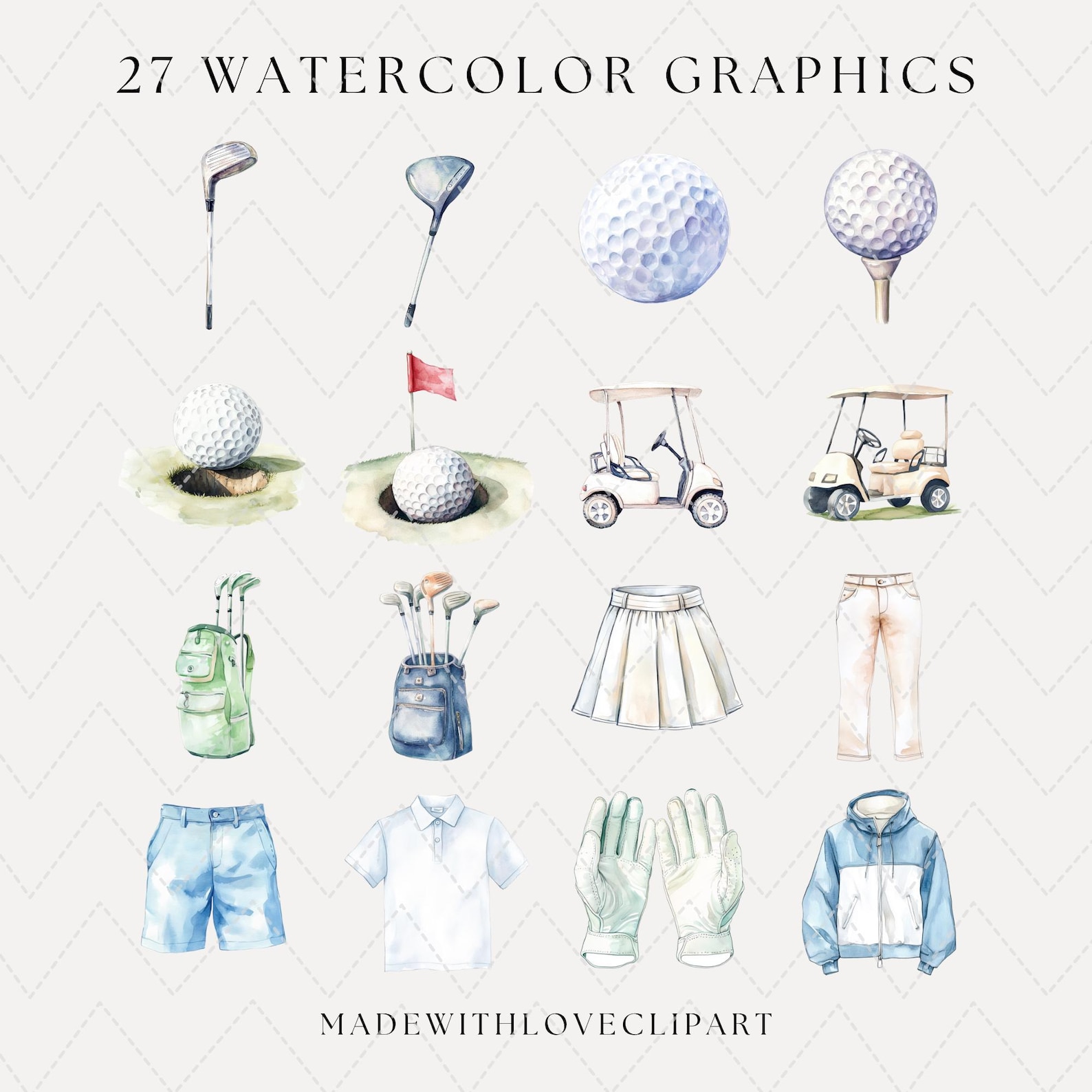 Watercolor Golf Clipart, Golf Course Clipart, Sports Clipart, Golf Cart ...