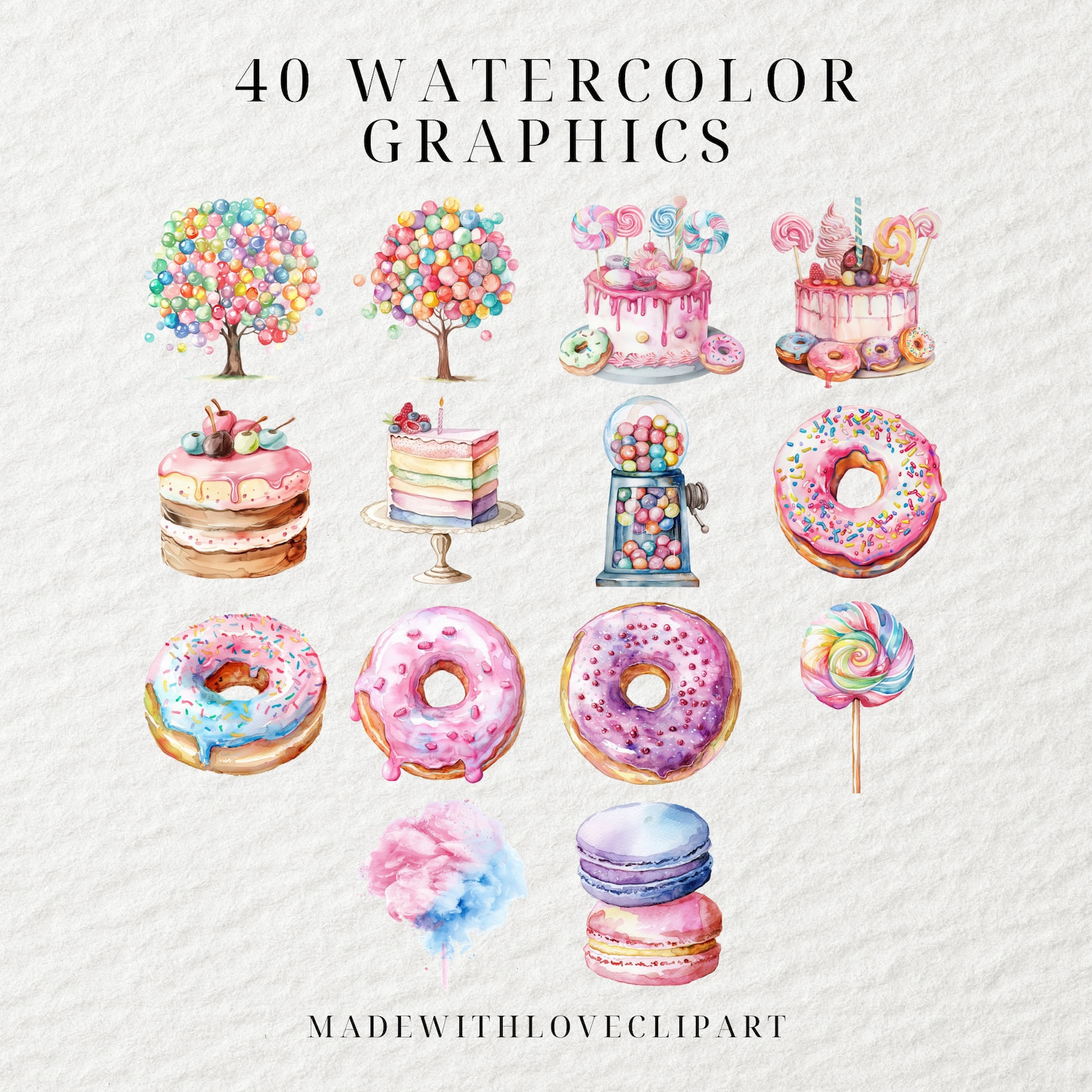 Watercolor Candyland Clipart Bundle, Desserts Clipart, Ice Cream ...