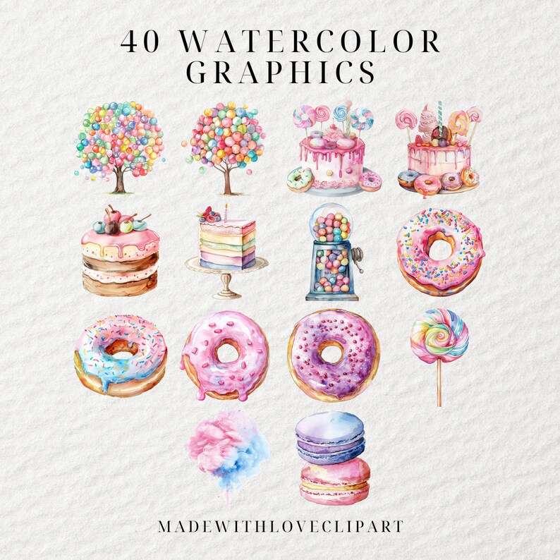 Watercolor Candyland Clipart Bundle, Desserts Clipart, Ice Cream ...