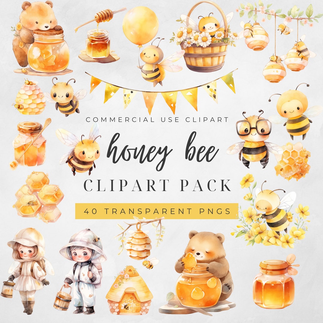 Watercolor Cute Honey Bee Clipart, Cute Bee Clipart, Bumble Bee Clipart ...