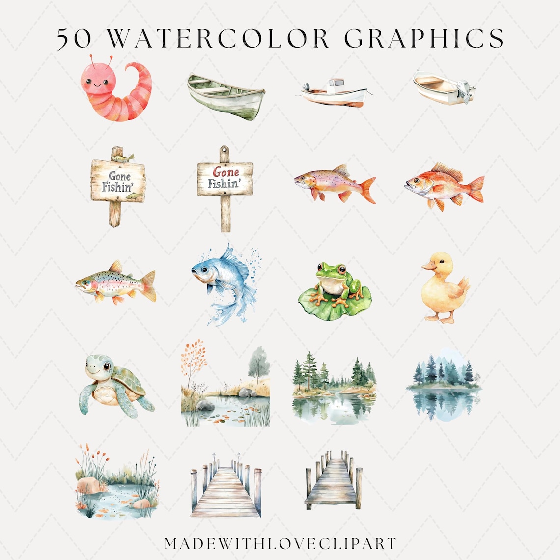 Watercolor Fishing Clipart, Little Fisherman Clipart, Fishing Tackle ...
