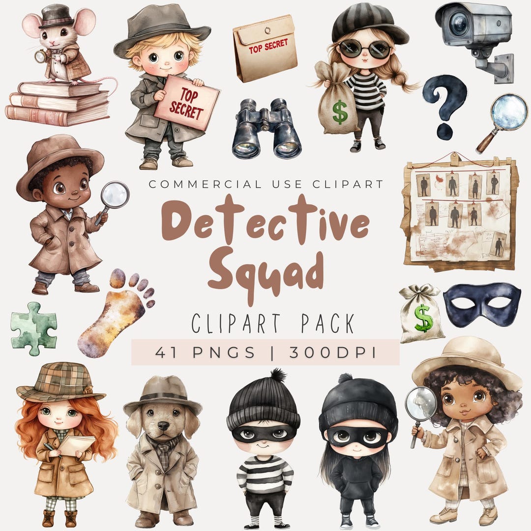 Cute Detective Clipart, Little Spy Clipart, Secret Agent, Mystery ...