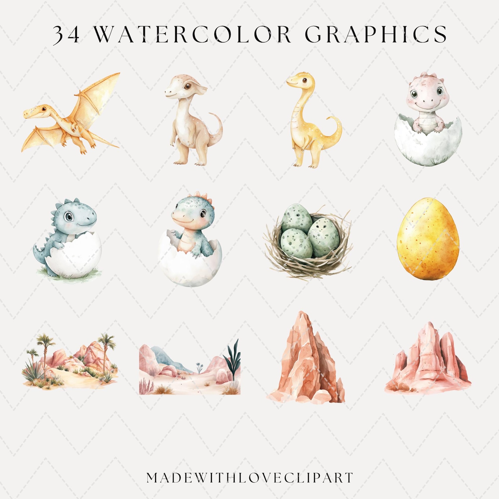Watercolor Dinosaur Clipart, Cute Dino Clipart, Nursery Decor, Baby ...