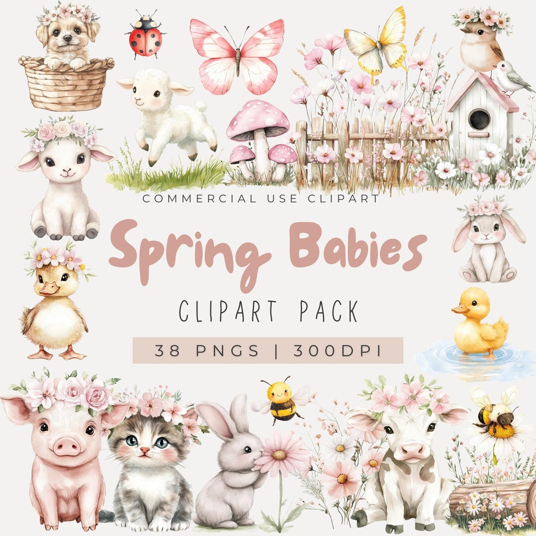 Watercolor Spring Bunnies Clipart, Spring Clipart, Spring Floral ...