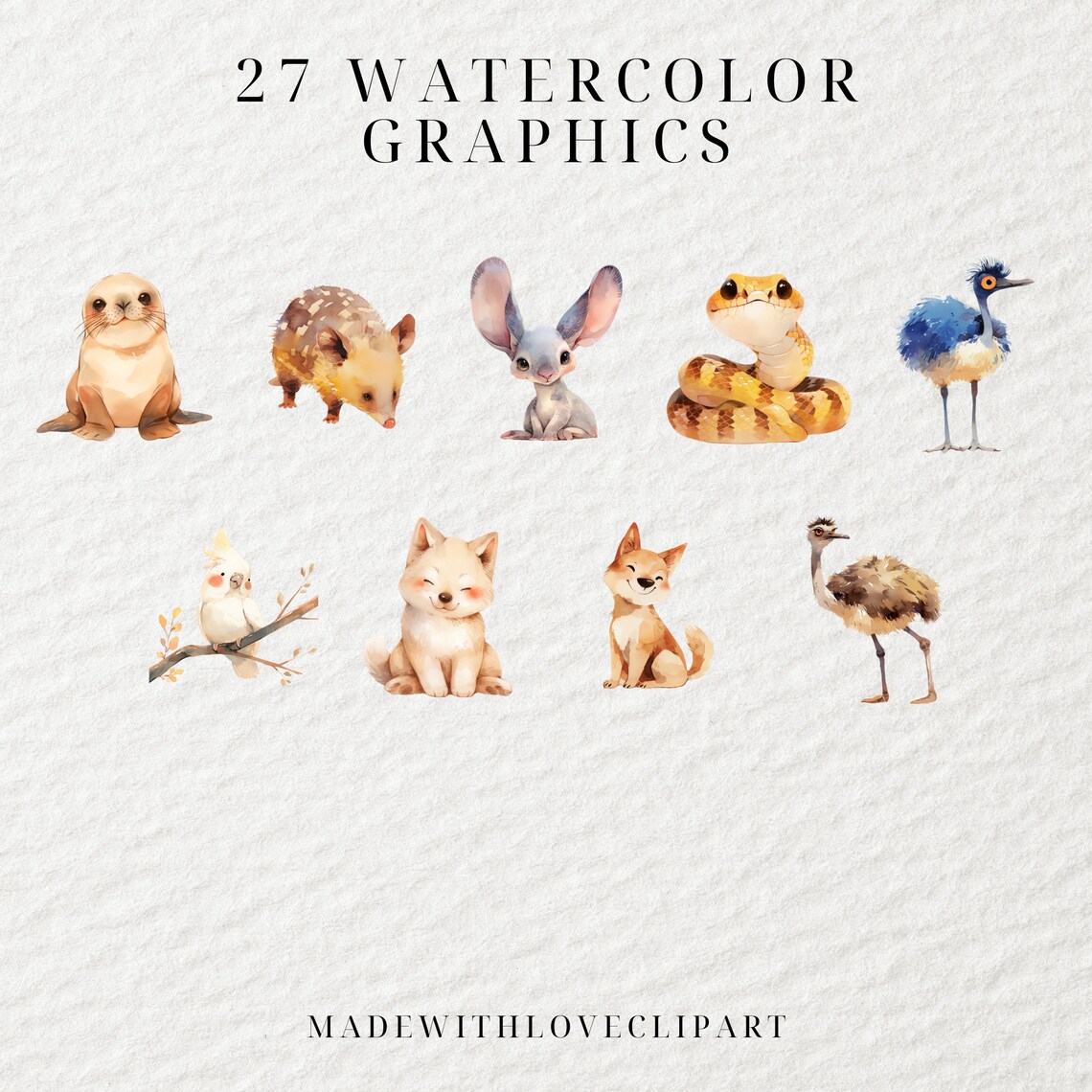 Watercolor Australian Animal Clipart Pack, Animals Clipart, Cute Animal ...
