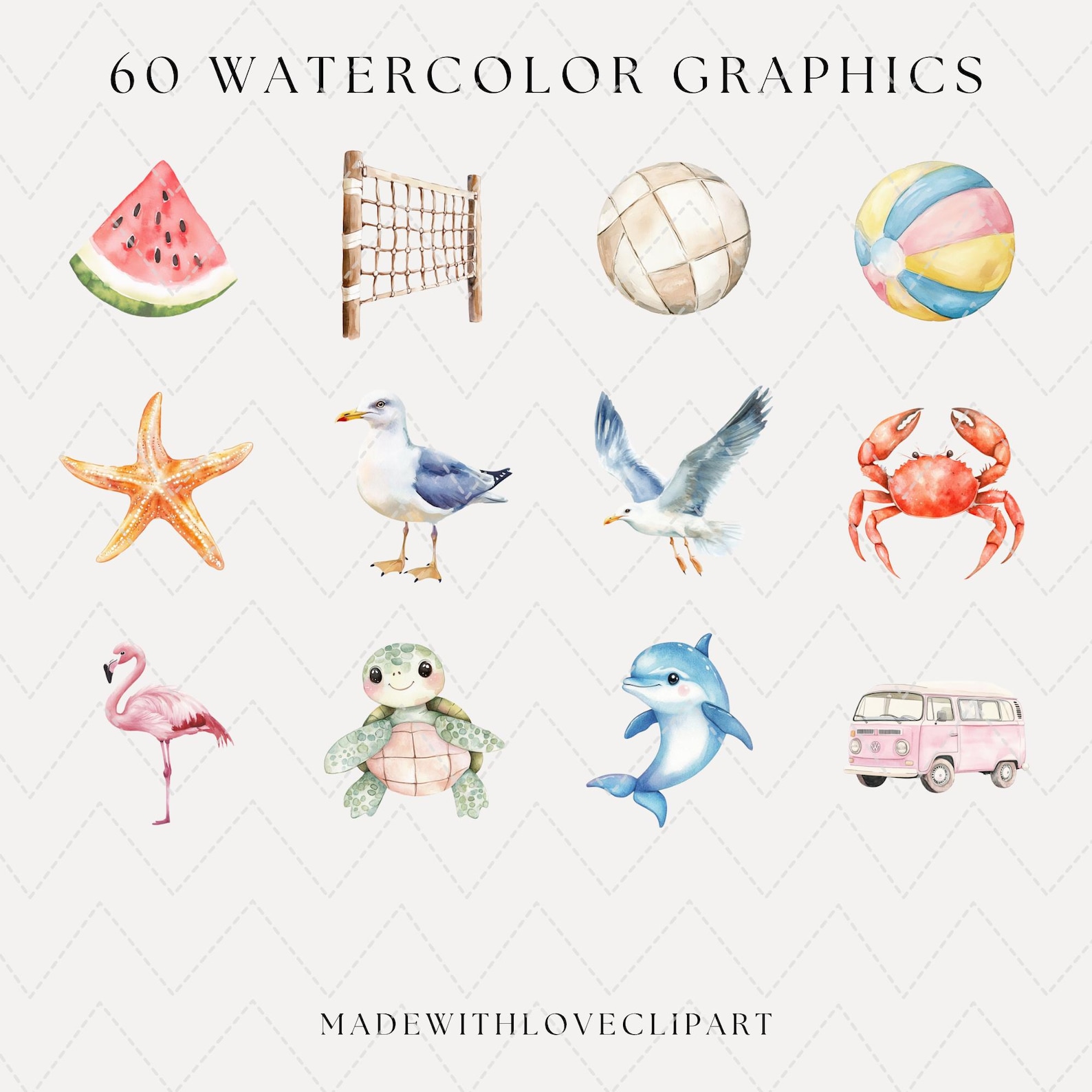 Watercolor Beach Day Clipart, Summer Clipart, Tropical Clipart, Beach ...