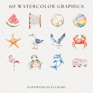 Watercolor Beach Day Clipart, Summer Clipart, Tropical Clipart, Beach ...