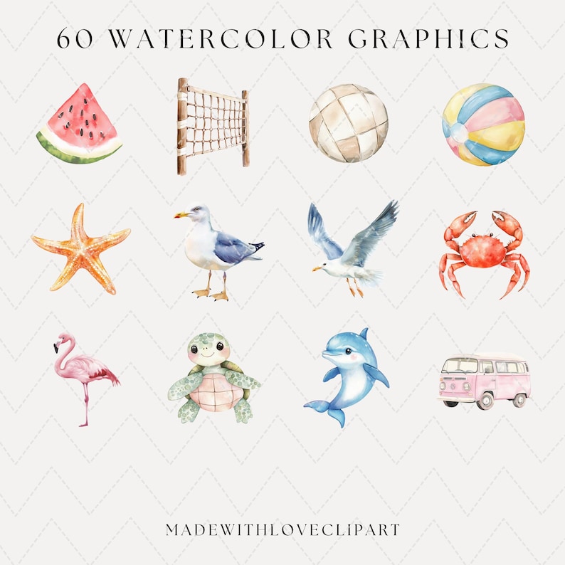 Watercolor Beach Day Clipart, Summer Clipart, Tropical Clipart, Beach ...