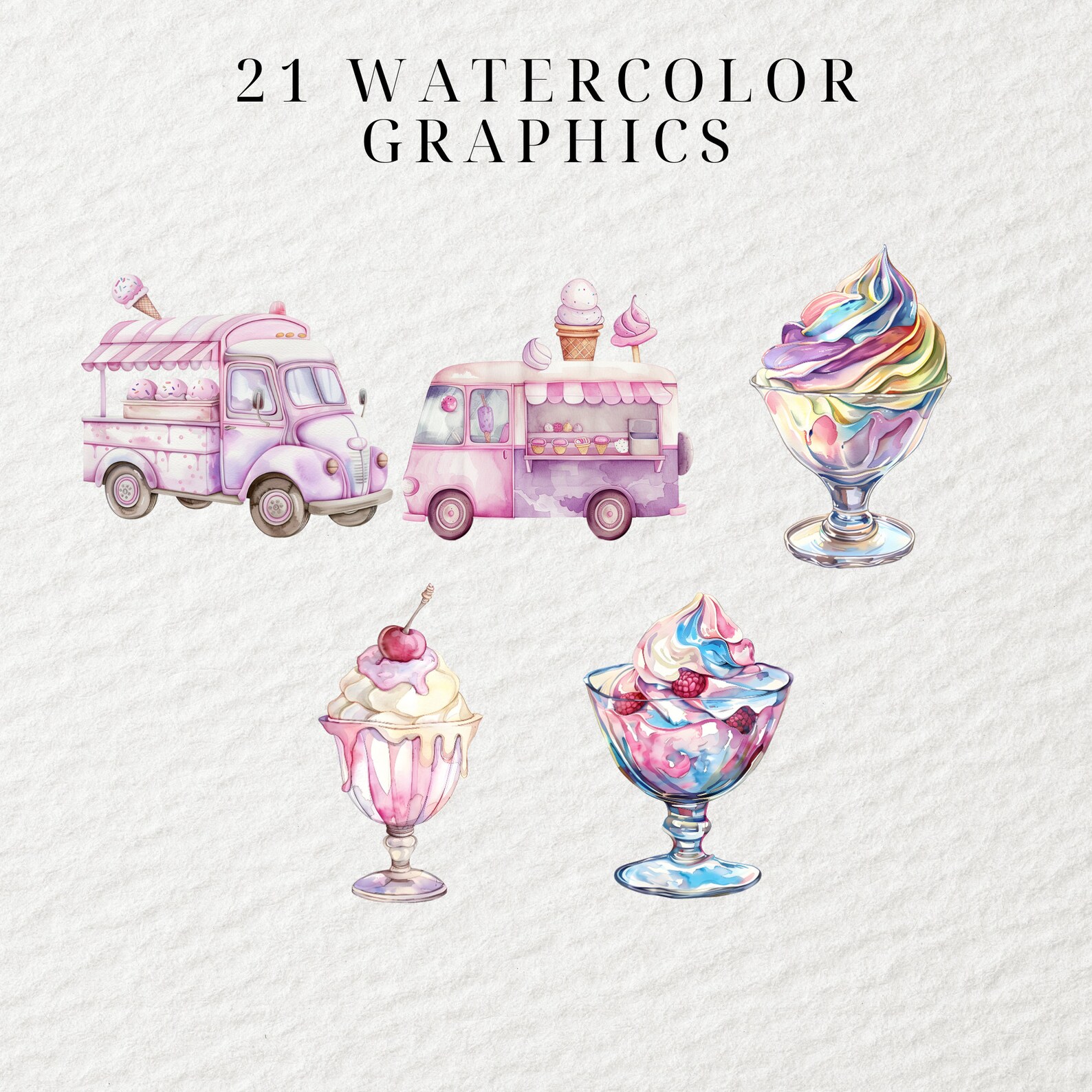 Watercolor Ice Cream Cart Clipart Bundle, Desserts Clipart, Ice Cream ...