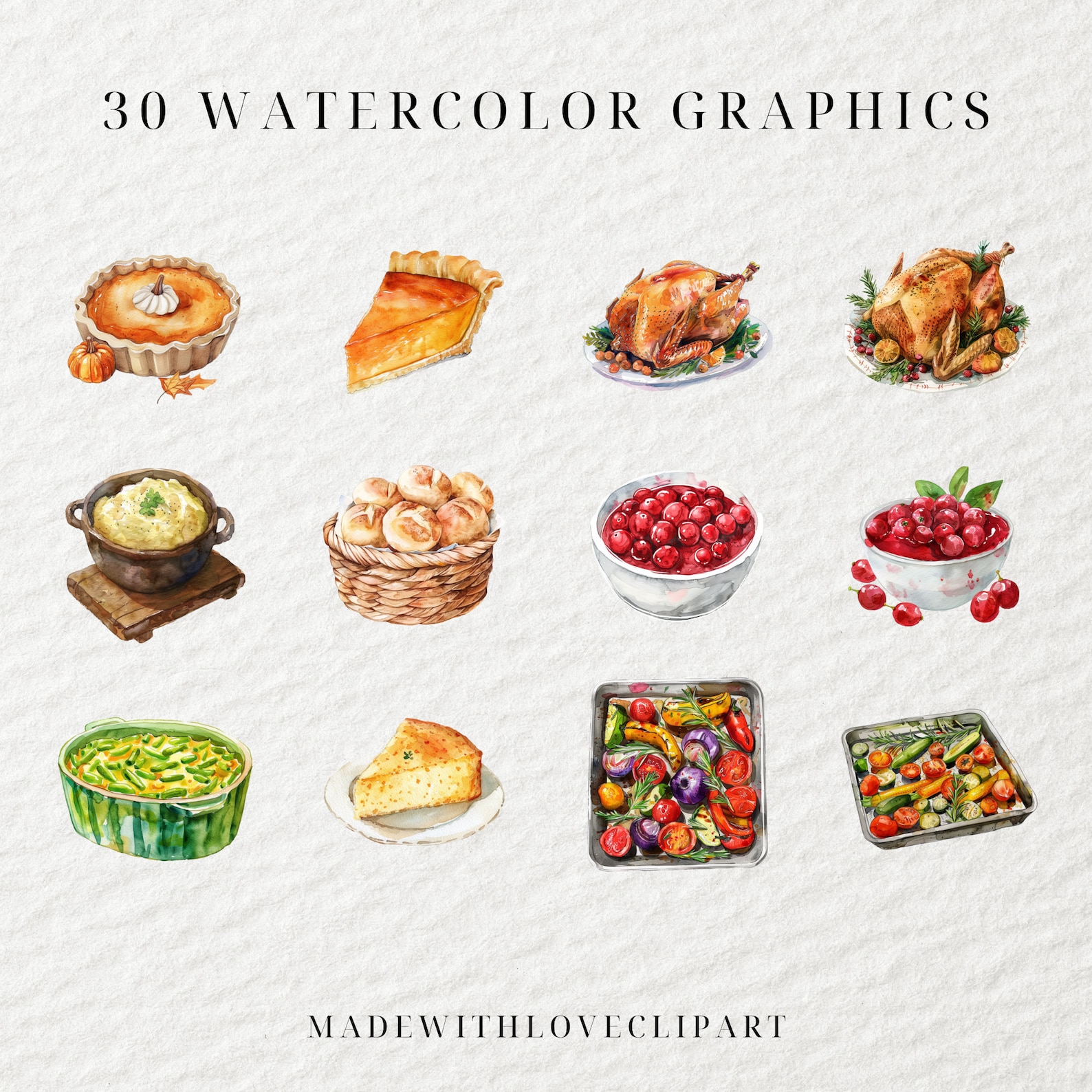 Watercolor Potluck Clipart, Thanksgiving Clipart, Pumpkin Clipart, Fall ...