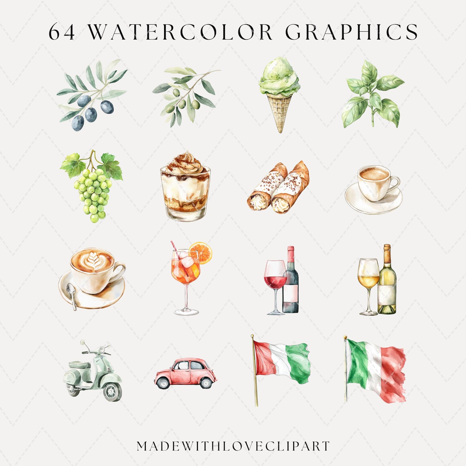 Watercolor Italy Clipart, Mediterranean Clipart, Summer Clipart, Amalfi ...