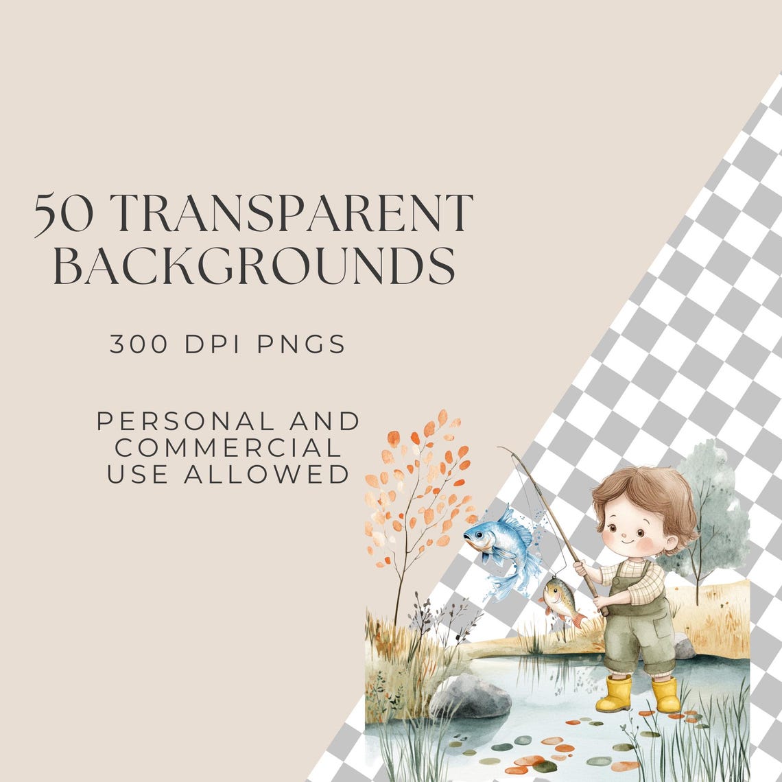 Watercolor Fishing Clipart, Little Fisherman Clipart, Fishing Tackle ...