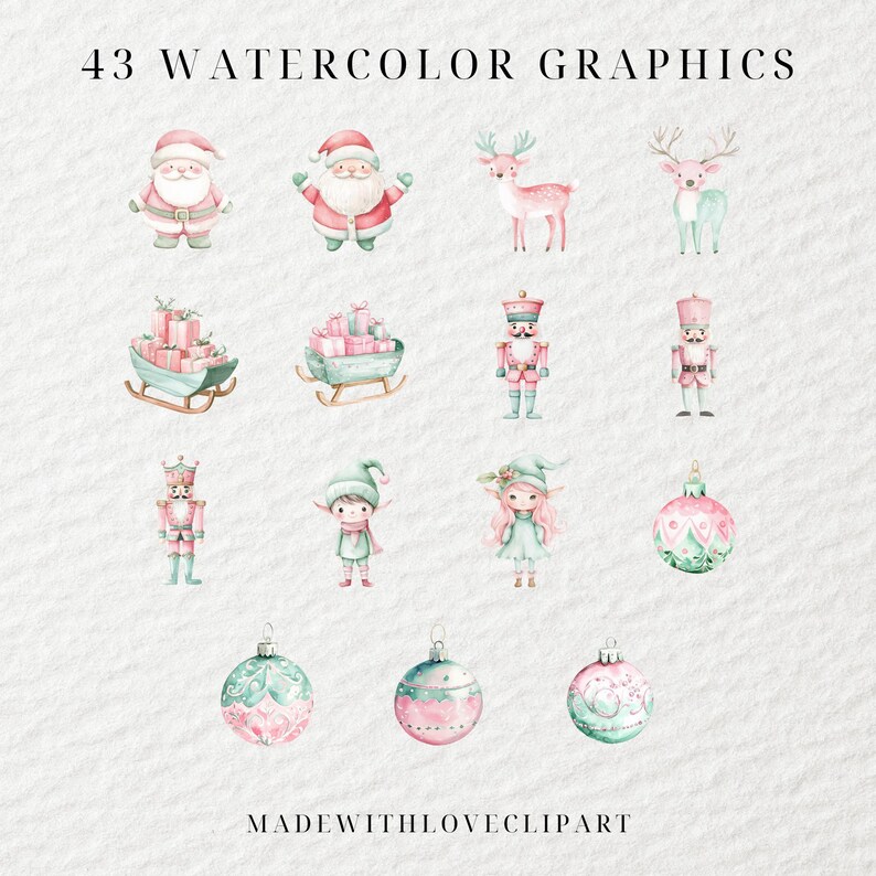 Watercolor Pastel Christmas Clipart, Santa Claus Clipart, Xmas Clipart ...