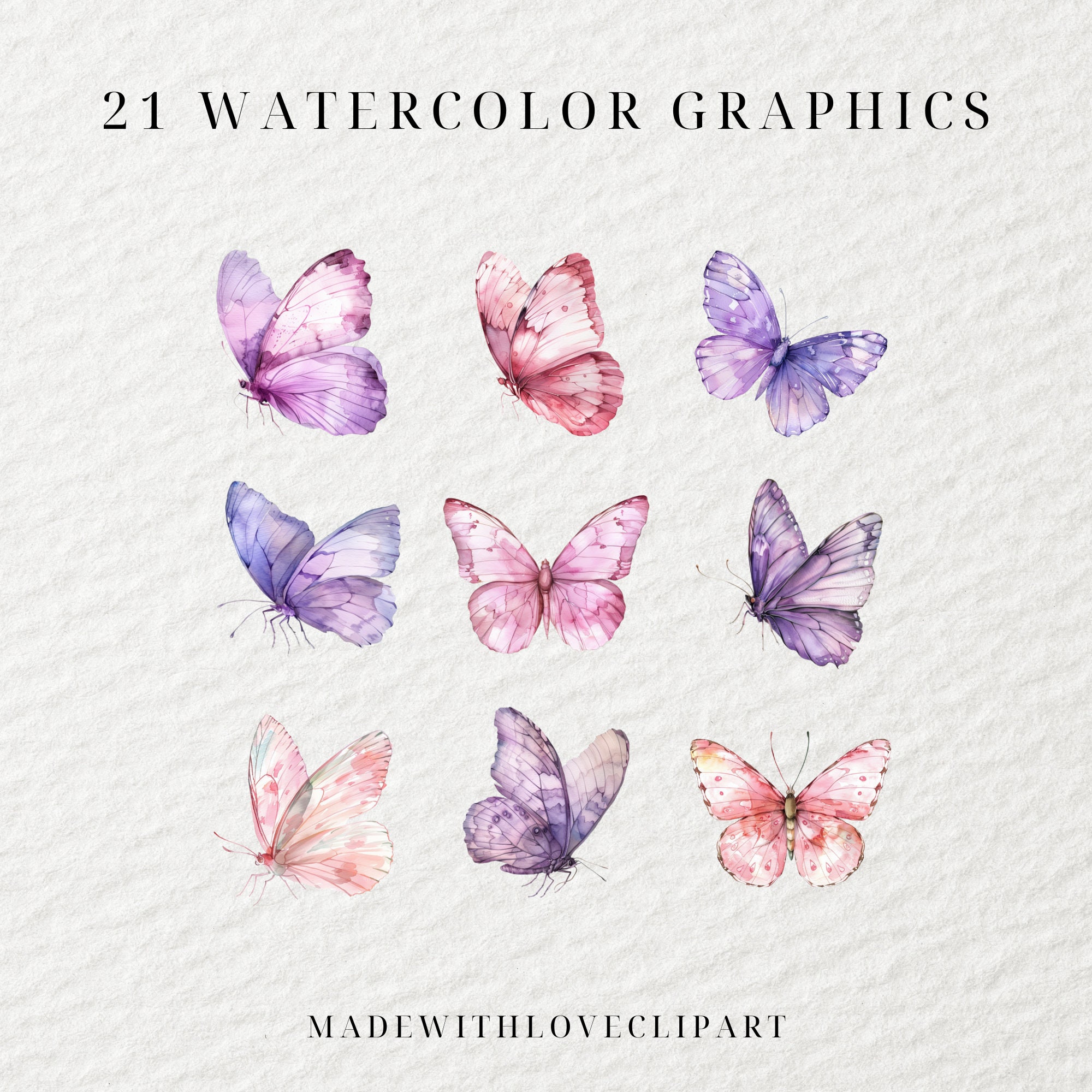 Watercolor Pink and Purple Butterflies Clipart, Butterfly Clipart, Pink ...