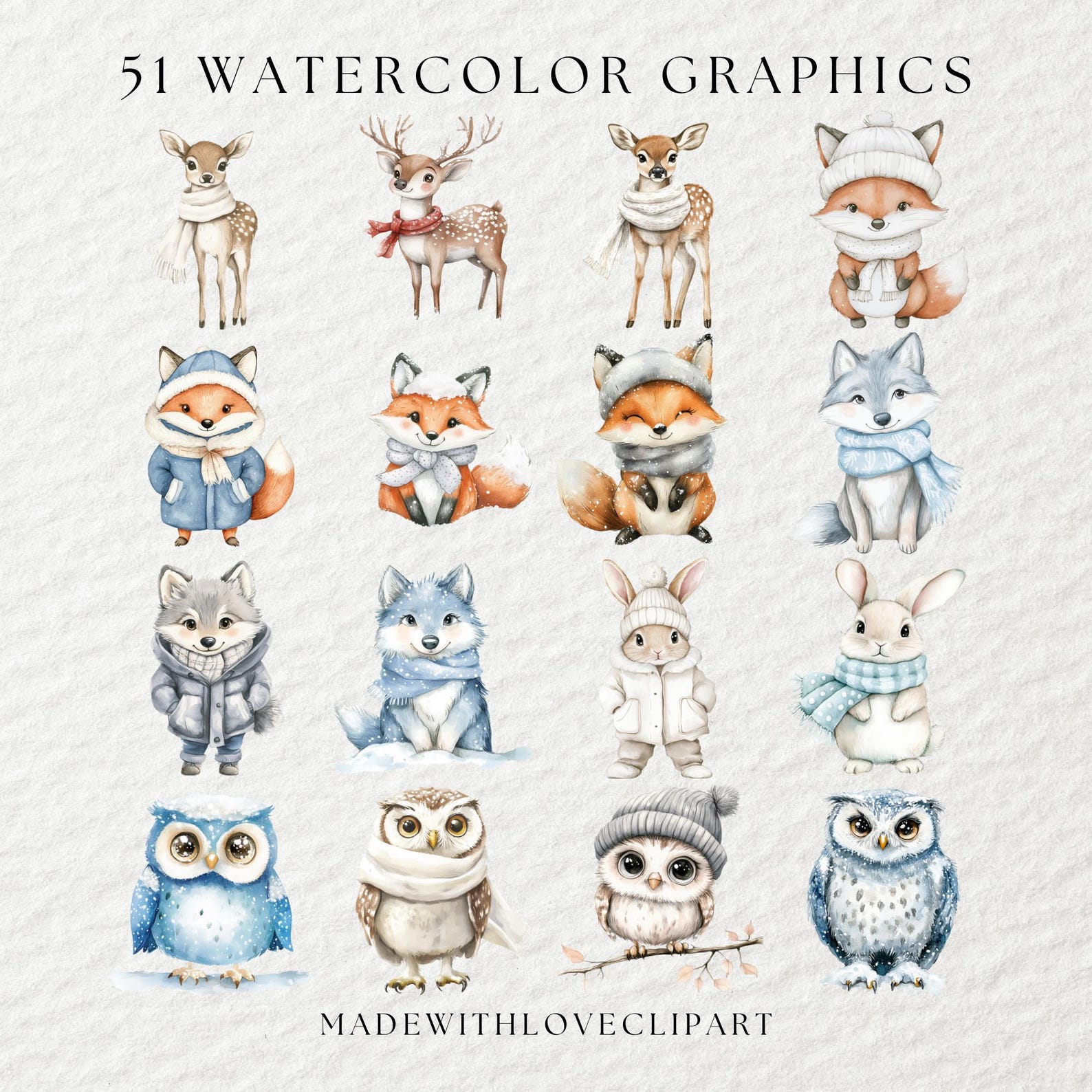 Watercolor Winter Woodland Clipart, Animals Clipart, Cute Forest ...