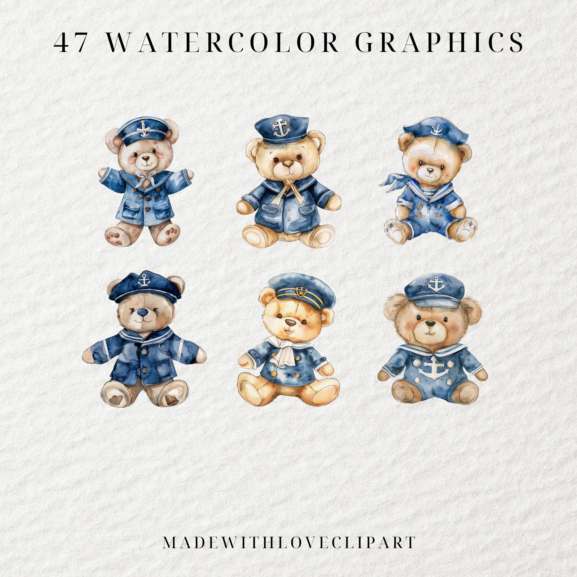 Watercolor Cute Little Sailor Bear Clipart, Sailor Teddy Bear Clip Art ...