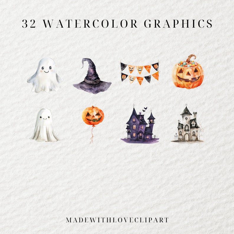 Watercolor Halloween Party Clipart, Halloween Clipart, Spooky Clipart ...