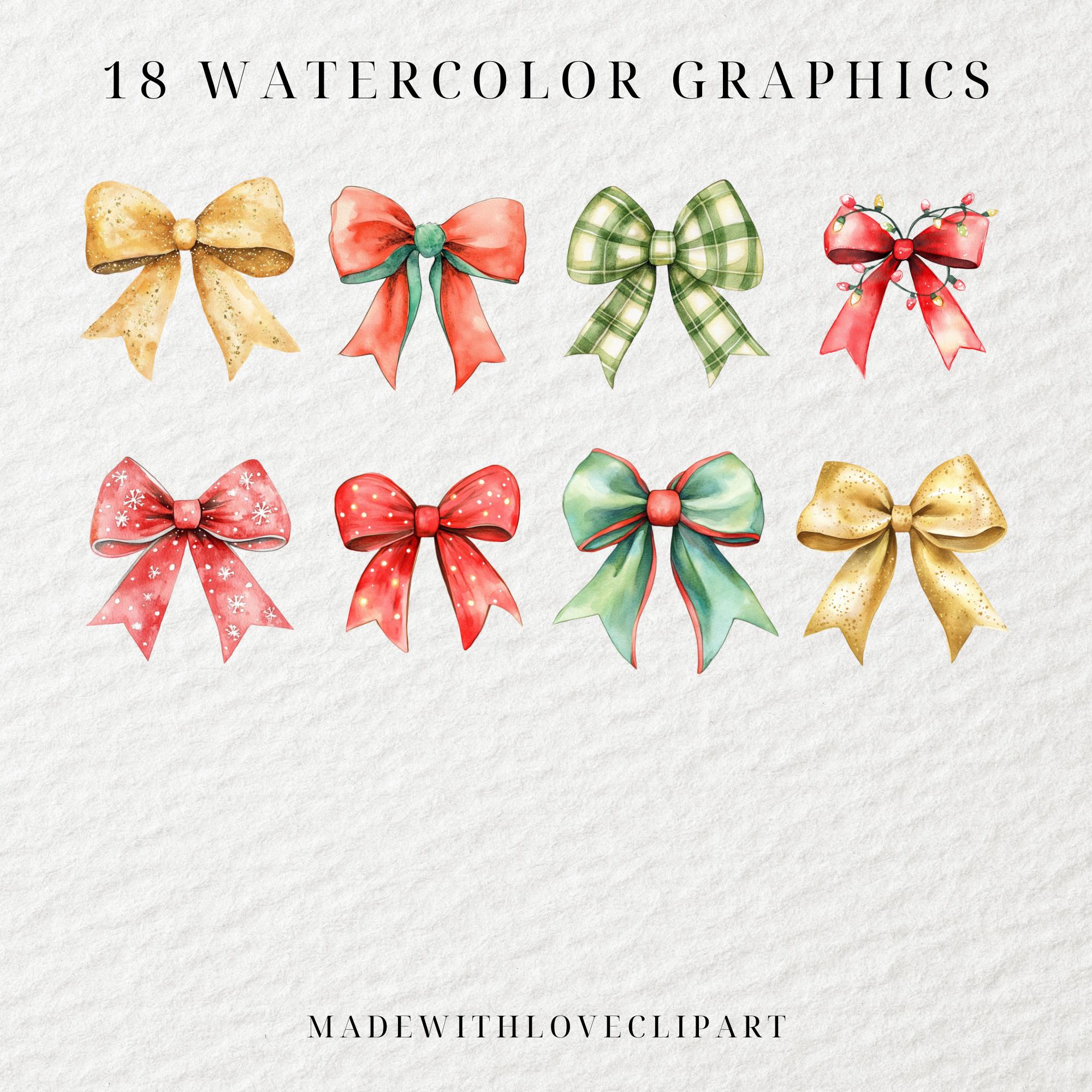 Watercolor Christmas Bows, Santa Hat Bows, Coquette Bows, Red Bows ...