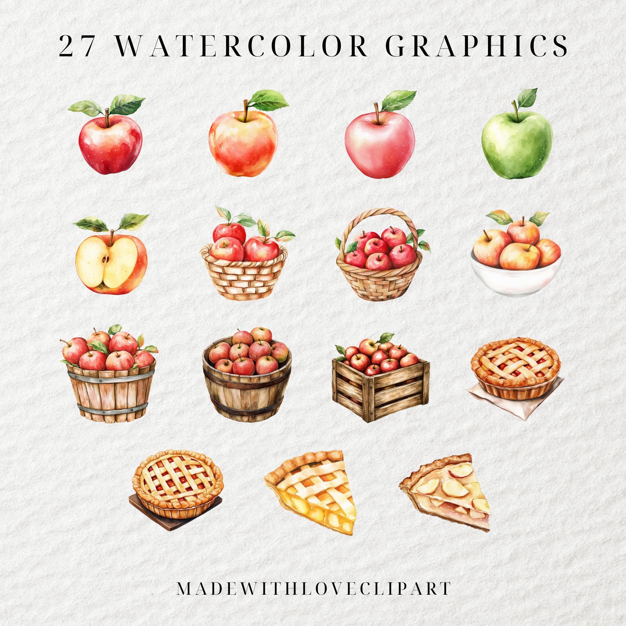 Watercolor Apples Clipart, Apple Desserts, Apple Tree Clipart, Apple ...