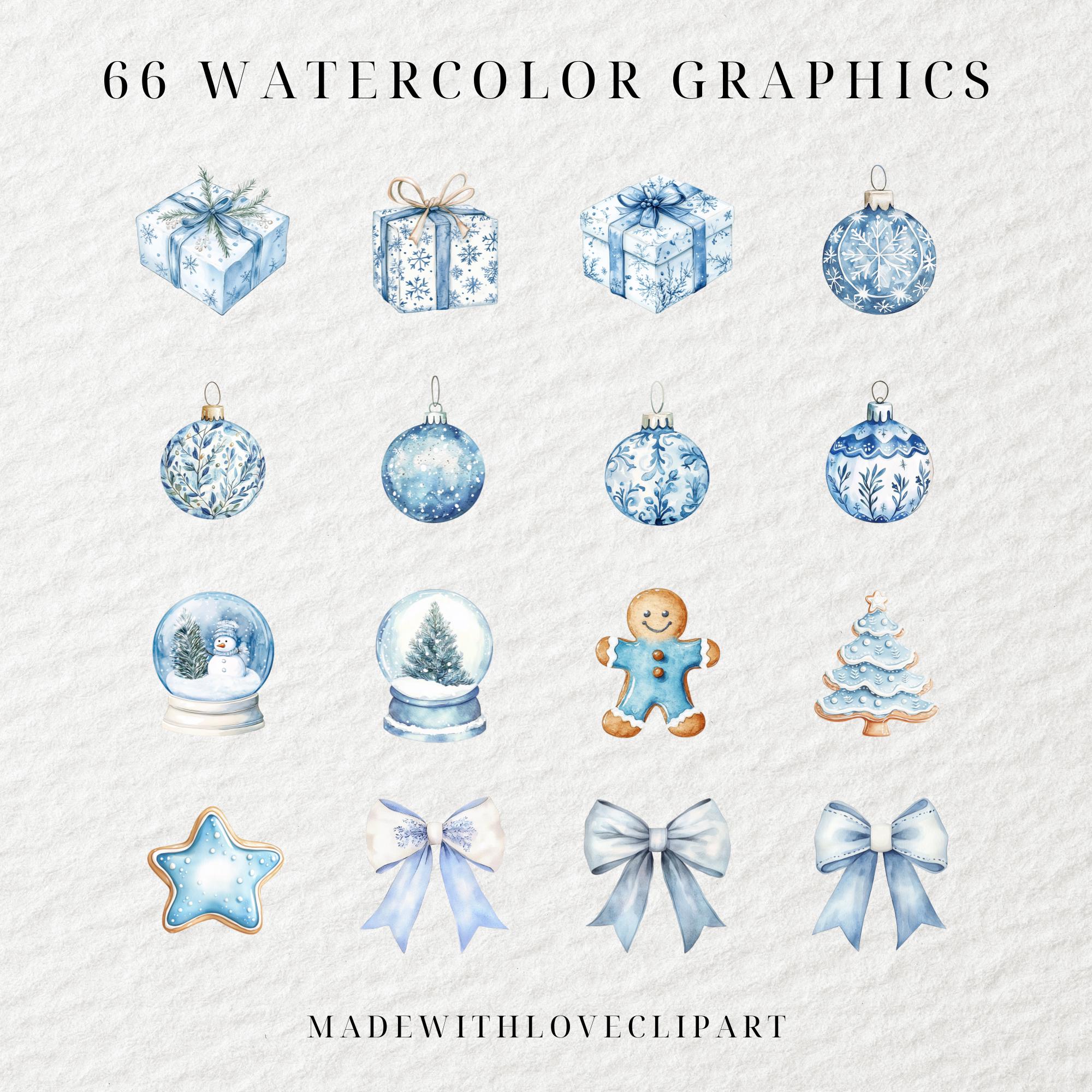 Watercolor Cozy Winter Clipart, Blue Winter Clipart, Blue Christmas ...