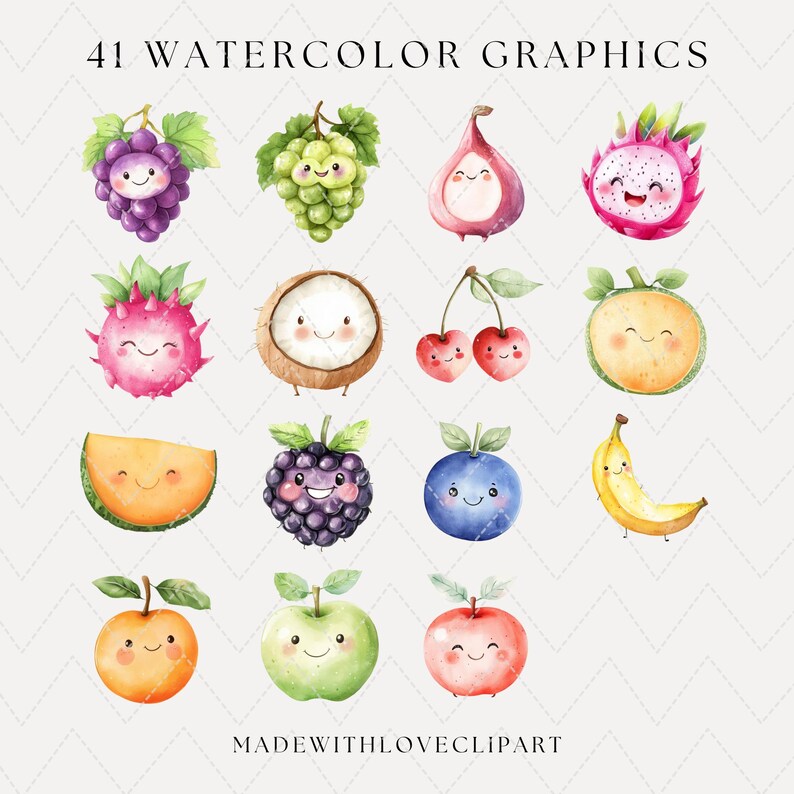 Watercolor Cute Fruit Clipart, Farm Clipart, Farmers Market, Healthy ...
