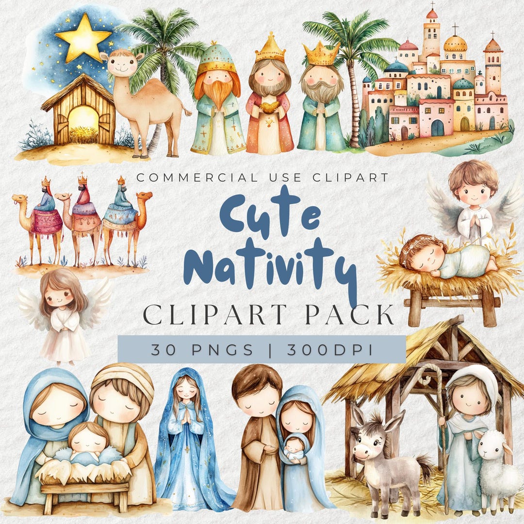 Watercolor Cute Nativity Clipart, Religious Clipart, Nativity Scene ...