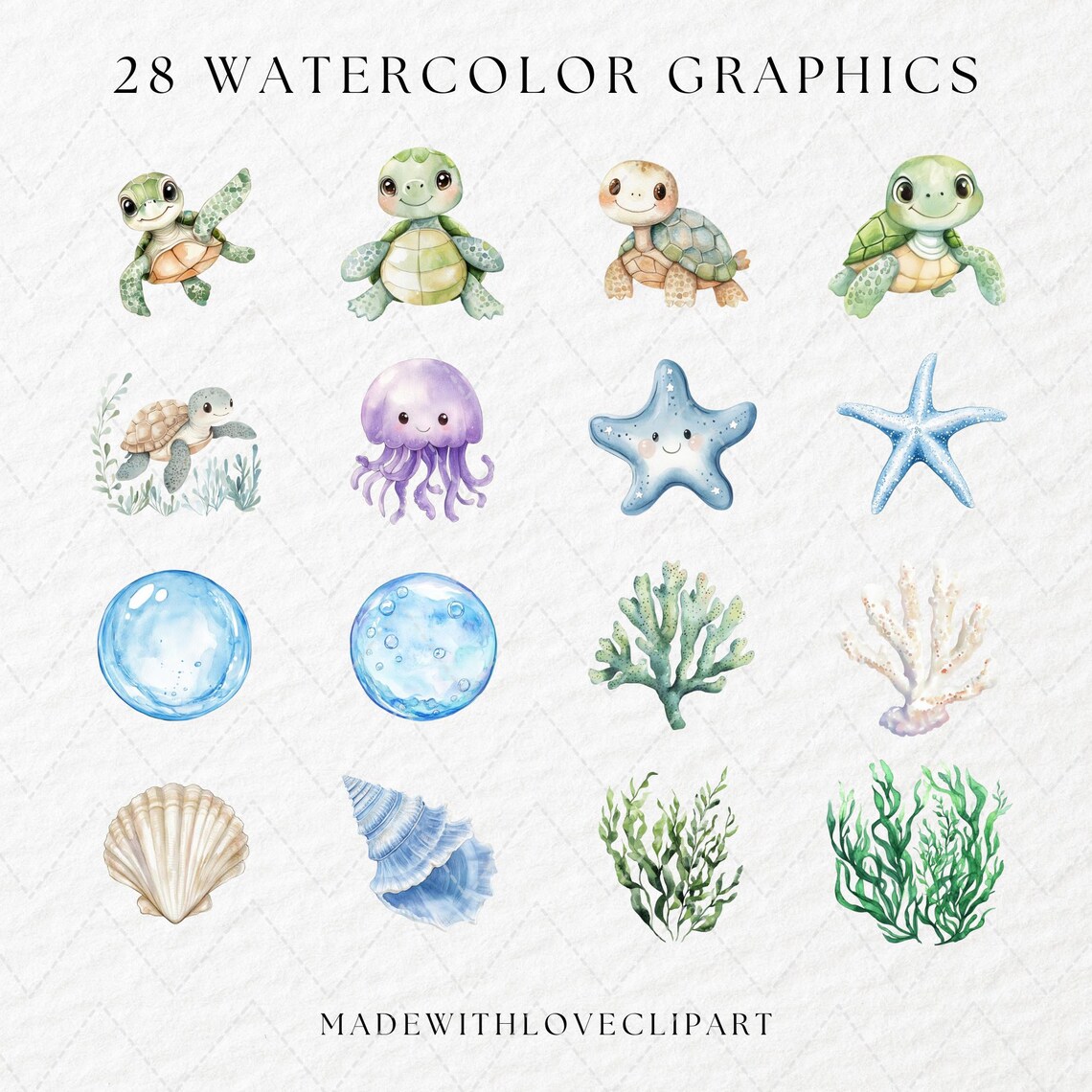 Watercolor Cute Turtle Clipart, Baby Turtles Clipart, Ocean Animals ...