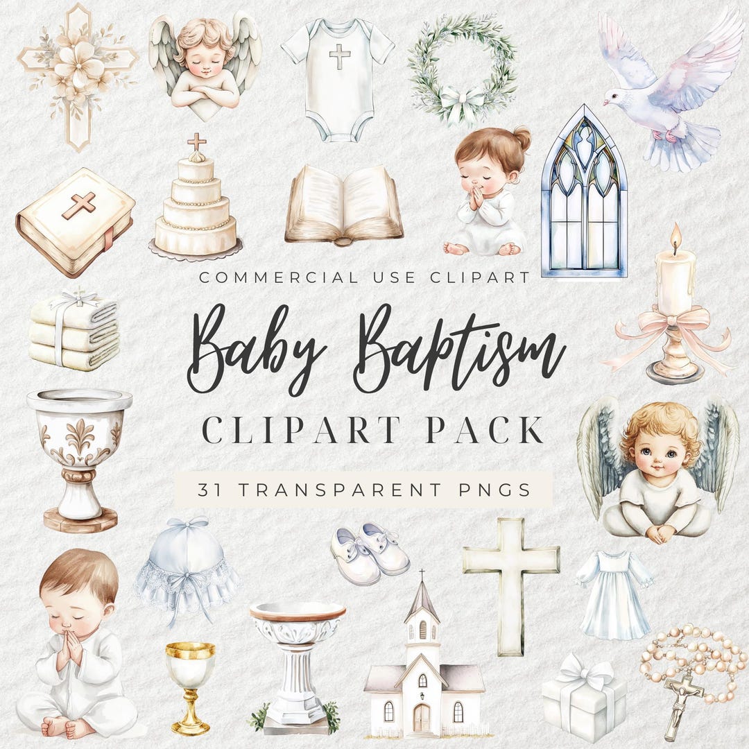 Watercolor Baby Baptism Clipart, Religious Clipart, Christian Clipart, Christening Clipart ...