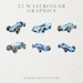 Watercolor Little Racer Clipart, Blue Race Car Clipart, Vintage Racing ...