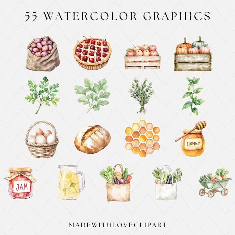 Watercolor Farmers Market Clipart, Locally Grown Clipart, Fruit Clipart ...