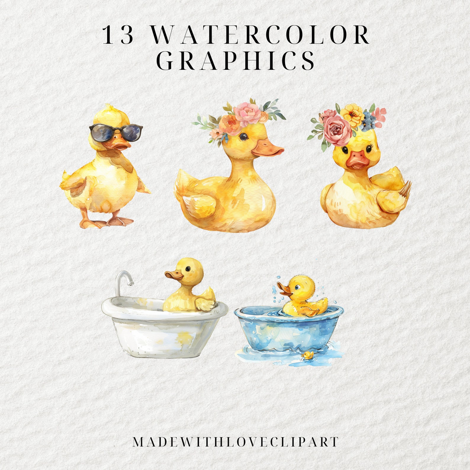 Watercolor Rubber Duck Clipart Bundle, Ducks Clipart, Bath Clipart ...