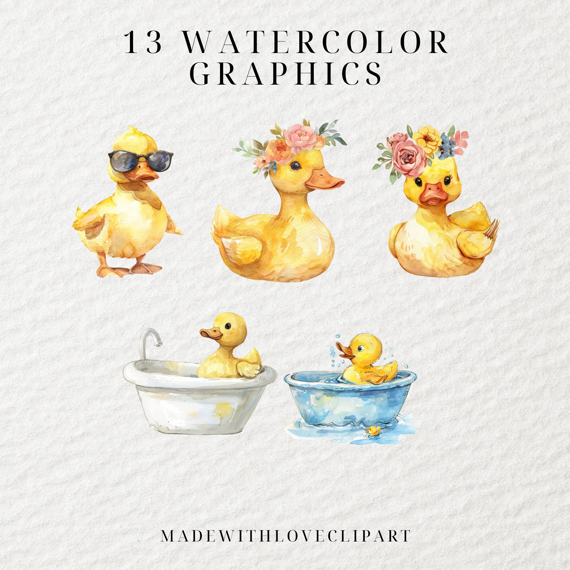 Watercolor Rubber Duck Clipart Bundle, Ducks Clipart, Bath Clipart ...