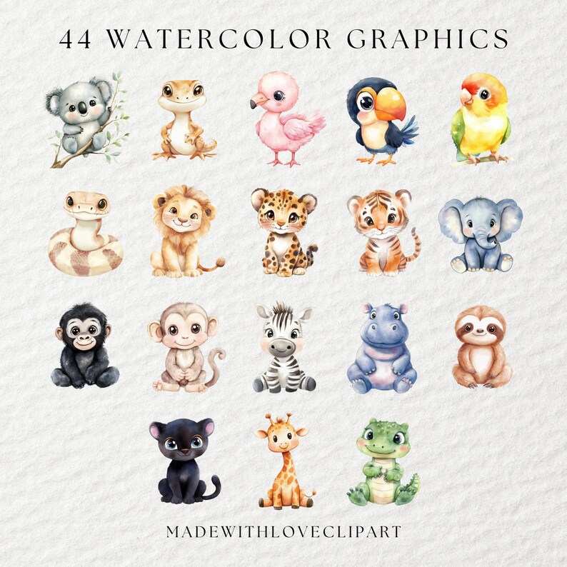 Watercolor Safari Babies Clipart, Safari Clipart, Safari Baby Animals ...