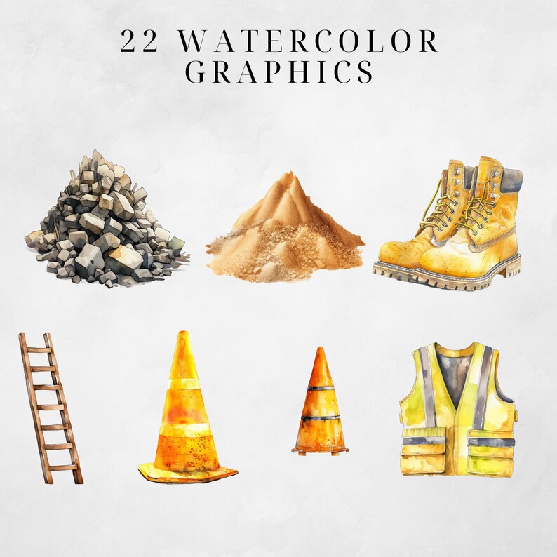 Watercolor Construction Trucks Clipart Bundle, Construction Clipart ...