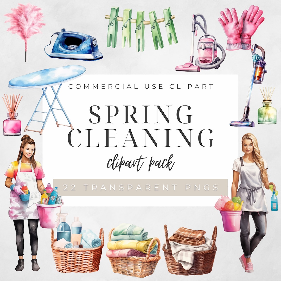 Watercolor Spring Cleaning Clipart Bundle, Cleaning Clipart, Laundry ...