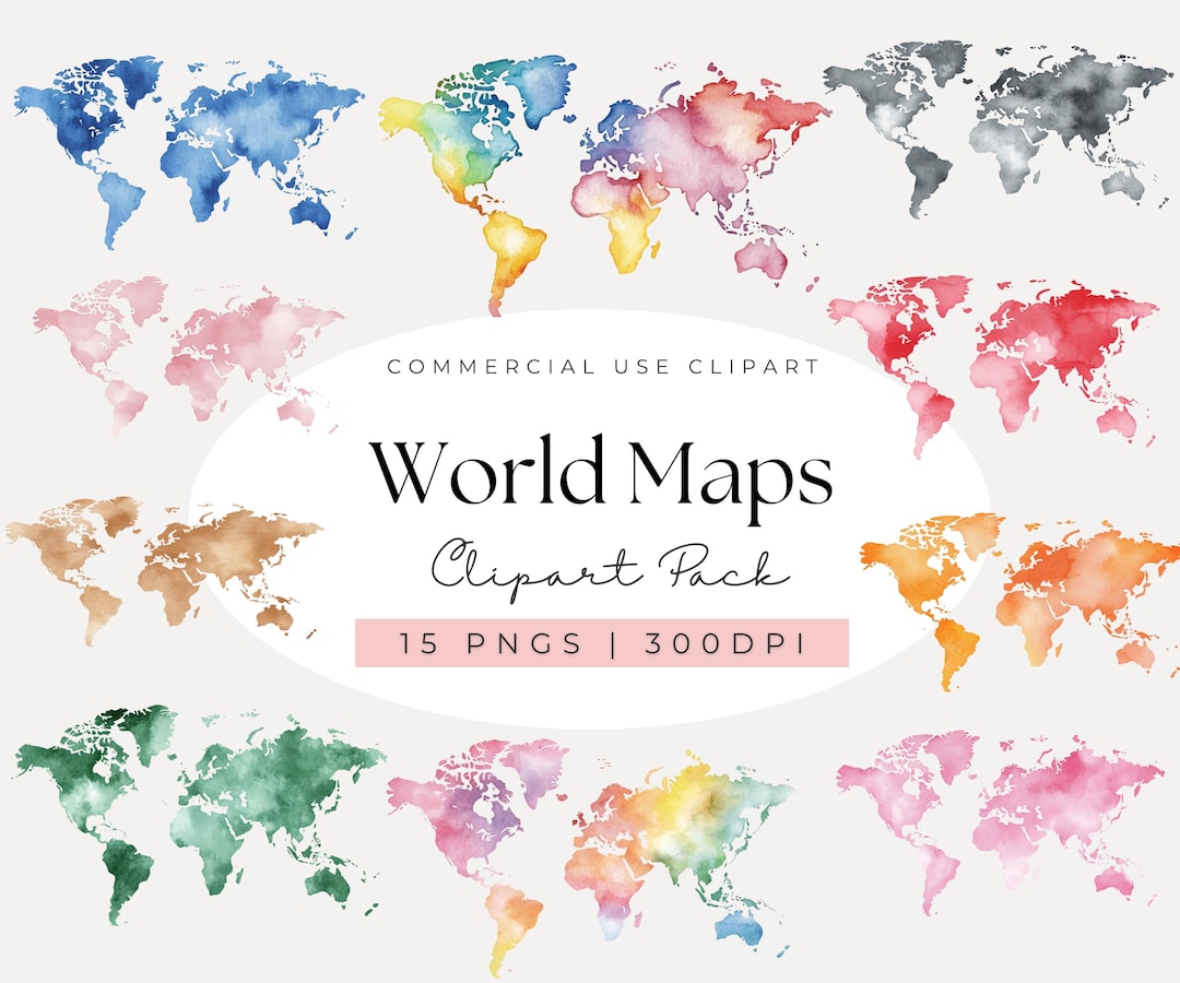 Watercolor World Map Clipart, Travel Clipart, Wedding Invitation ...