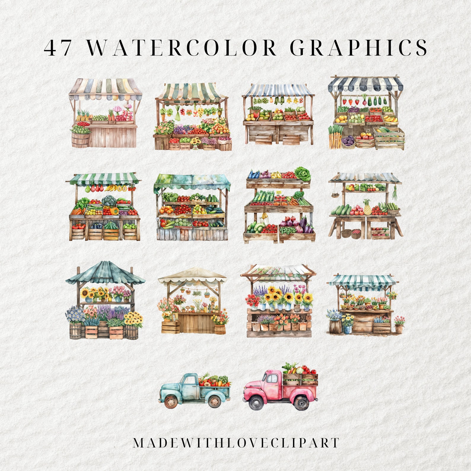 Watercolor Farmers Market Clipart, Locally Grown Clipart, Fruit Clipart ...