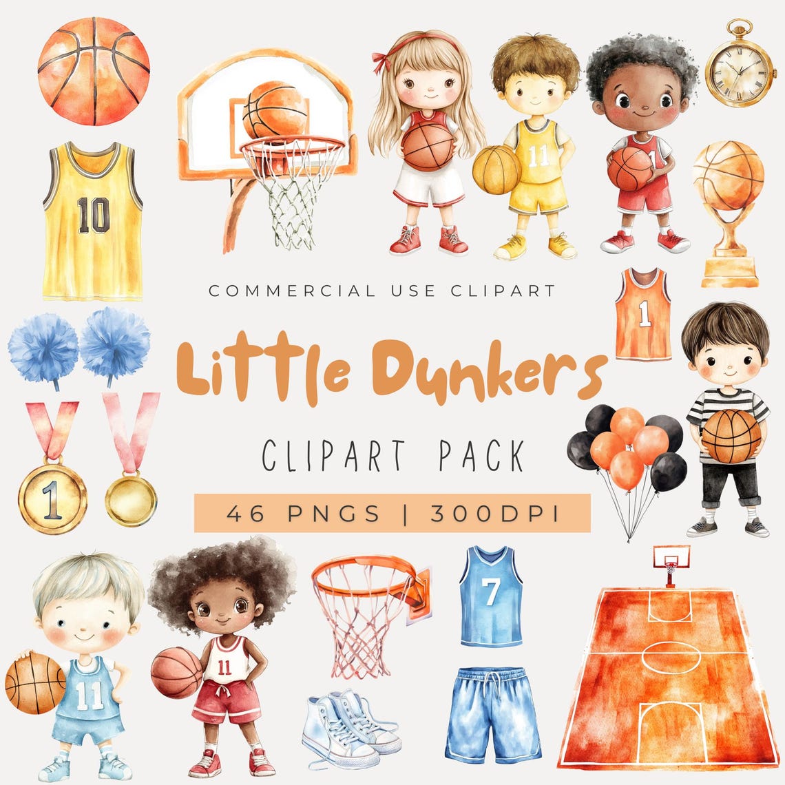 Watercolor Basketball Clipart, Jersey Clipart, Sports Clipart, Ball ...