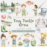 Little Fisherman Clipart, Little Boy Fishing, Printable Watercolor ...