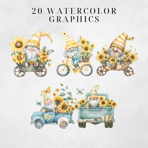 Watercolor Sunflower Gnomes Clipart Bundle, Spring Gnomes Clipart ...