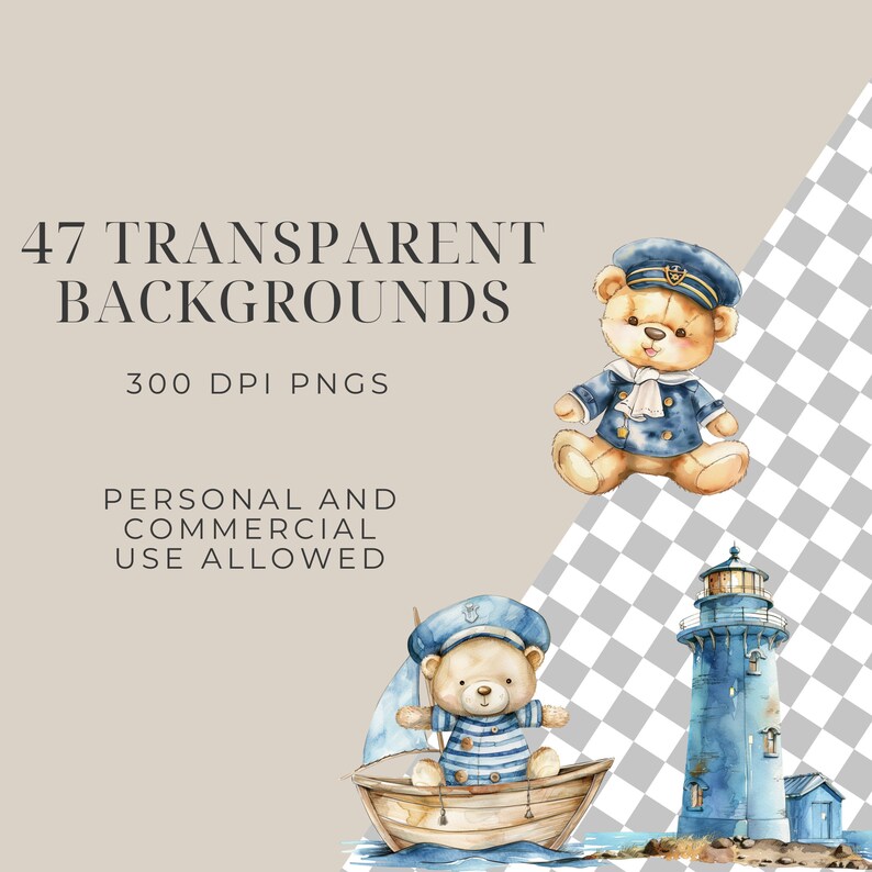 Watercolor Cute Little Sailor Bear Clipart, Sailor Teddy Bear Clip Art ...