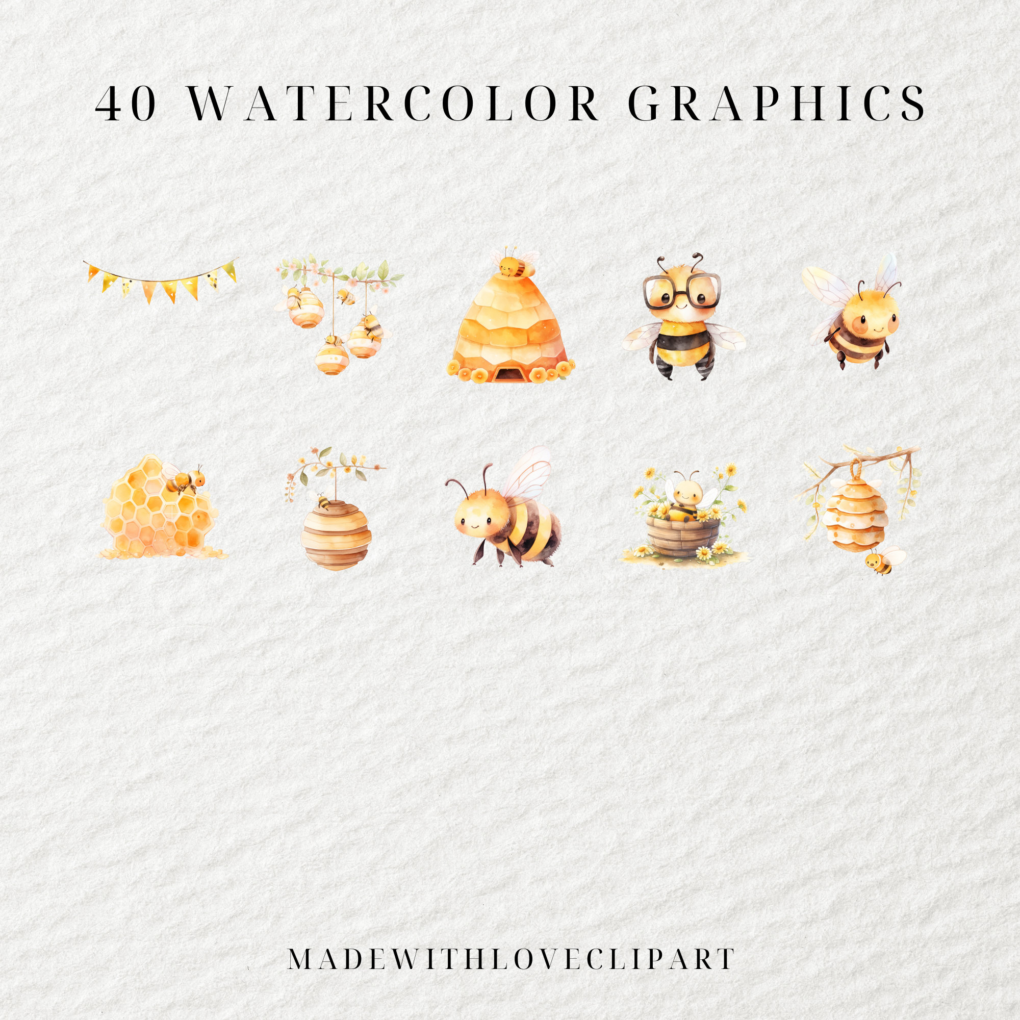 Watercolor Cute Honey Bee Clipart, Cute Bee Clipart, Bumble Bee Clipart ...