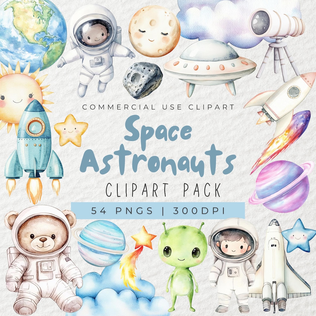 Watercolor Space Astronaut Clipart, Solar System Clipart, UFO Clipart ...