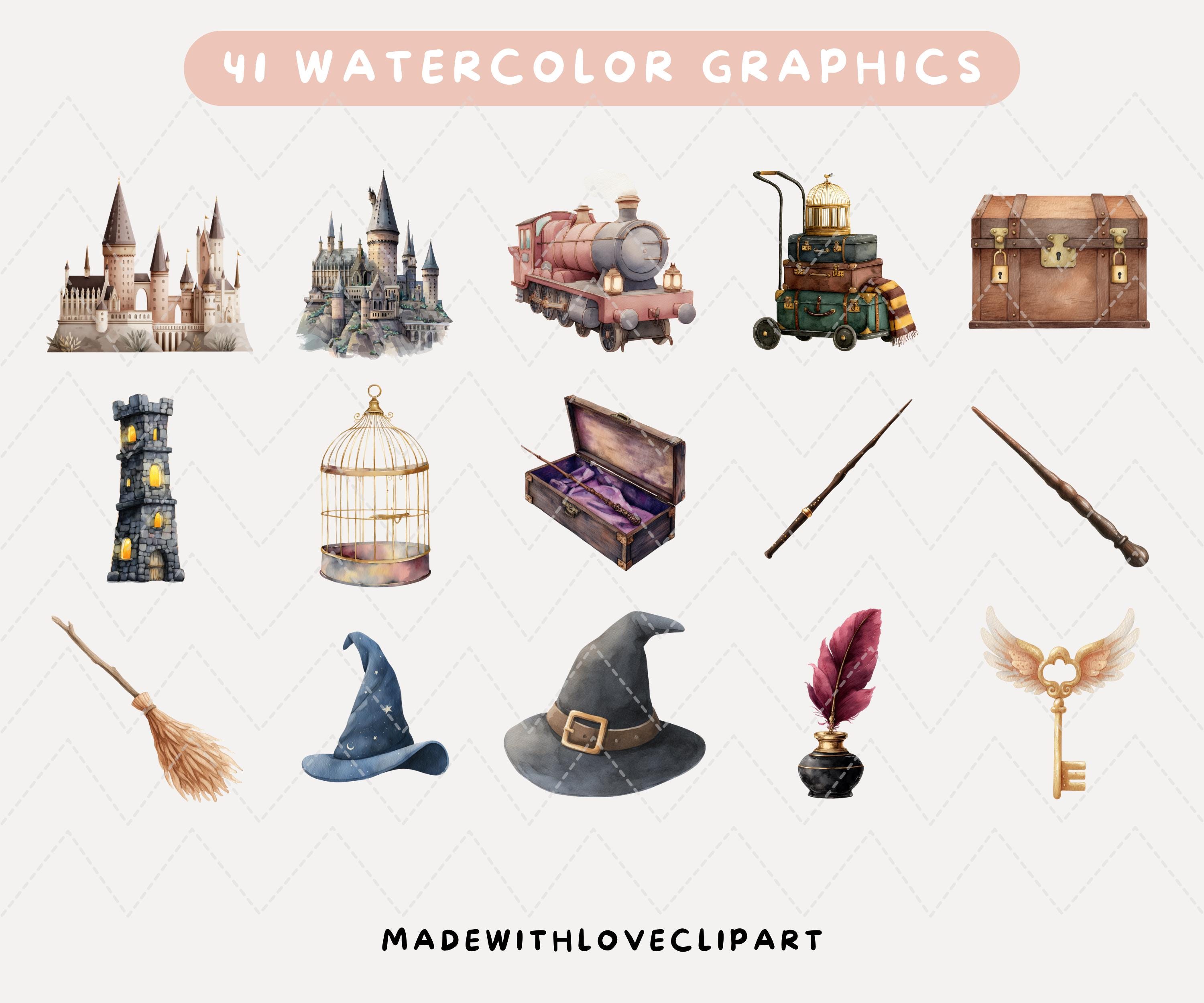 Watercolor Wizard School Clipart, Magic School Clipart, Wizard Academy ...